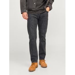 Jack & Jones Loose-fit-Jeans JACK & JONES "JJICHRIS JJCLASSIC AM 676 LID NOOS" Gr. 29, Länge 30, schwarz (schwarz denim), Herren, Denim/Jeans, Obermaterial: 69% Baumwolle, 30% Lyocell (TENCEL), 1% Elasthan, Abriebeffekte, Jeans