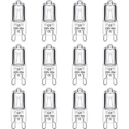 12er-Pack G9-Halogenlampe, 40 w, 230 v, dimmbar 0–100 %, 480 lm, Warmweiß 2700 k, G9-Halogenlampe mit Doppelstiftsockel, flimmerfrei, für Backofen,