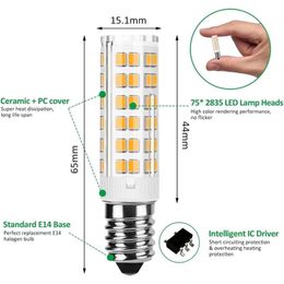 LED-Glühbirne E14, 7 w (entspricht 65 w Halogen), warmweiß 3000 k, 700 lm, kleine Edison-Schraube, nicht dimmbar, flimmerfrei, Wechselstrom 220–240