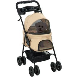 PawHut - Hundewagen Hundebuggy mit Klappfunktion Pet Stroller für kleine Hunde und Katzen Haustierwagen Katzenbuggy Oxford Khaki 67 x 45 x 96 cm