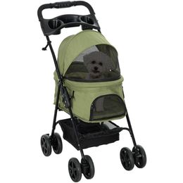 PawHut - Hundewagen Hundebuggy mit Klappfunktion Pet Stroller für kleine Hunde und Katzen Haustierwagen Katzenbuggy Oxford Dunkelgrün 67 x 45 x 96 cm