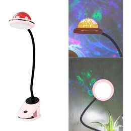 Clip-Lampe für Kinder, wiederaufladbare USB-LED-Clip-Leselampe mit Sternprojektion, 360° Touch dimmbare Schwanenhals-Nachttischlampe (Pink)