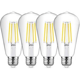 E27 ST64 LED-Glühlampe, 8 w, 6500 k, kaltweiß, Vintage-Glühbirne, Vintage-Edison-Glühbirne, Retro-Antiklampe, entspricht 80 w Glühlampe, 4er-Pack