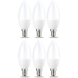 Set mit 6 kleinen flammenförmigen LED-Glühbirnen mit Edison-Schraubsockel E14, 5 w (entspricht 40 w), warmweiße, nicht dimmbare Intensität