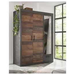 Kleiderschrank Home Affaire "BROOKLYN Schrank, Drehtürenschrank, Garderobe schwarze Griffe", grau (matera), B:150cm H:201cm T:60cm, Schränke, in dekorativer Rahmenoptik