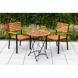 Balkonset Merxx "Schloßgarten", braun, B:59,5cm H:87cm T:56cm, Stahl, FSC-zertifiziertes Massivholz, Sitzmöbel-Sets, 2 Stapelsessel mit Klapptisch