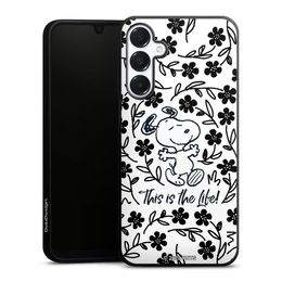 DeinDesign Galaxy A16 4G Handy Premium Silikon H&uuml;lle Handyh&uuml;lle schwarz Case Peanuts Flowers Snoopy Silikon Premium Case