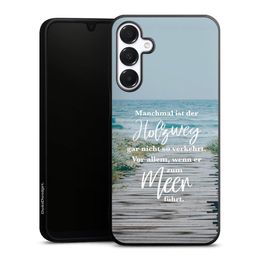 DeinDesign Galaxy A16 5G Handy Premium Silikon H&uuml;lle Handyh&uuml;lle schwarz Case Statement Beach Spruch Silikon Premium Case