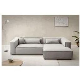 Ecksofa LeGer Home by Lena Gercke "PIARA XXL, Big-Sofa in Cord oder Leinenoptik, L-Form, mit Kedernaht" Sofas Gr. B/H/T: 288cm x 66cm x 198cm, Flachgewebe, Ottomane rechts, grau (silbergrau) wahlweise Ottomane rechtslinks, schwarze Füße, extra tiefe Sitzfläche