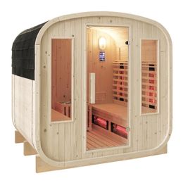 Dewello&reg; - Outdoor Fasssauna Richmond - ca. 200 cm x 180 cm x 200 cm, Fichtenholz - Cube inkl. 10 Infrarotstrahler, Saunaofen und Saunazubeh&ouml;r I Gartensauna, Au&szlig;ensauna, Sauna Fass f&uuml;r 4 Personen
