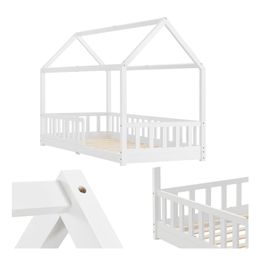 Juskys Kinderbett Marli 90 x 200 cm mit Rausfallschutz, Lattenrost & Dach - Holz Hausbett Wei&szlig;