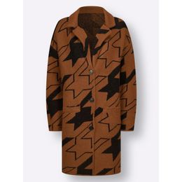 WITT Damen Strickmantel mit Hahnentritt-Muster, cognac-schwarz-gemustert, Gr&ouml;&szlig;e 52