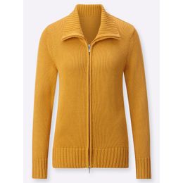 WITT Damen Strickjacke mit 2-Wege-Rei&szlig;verschluss, maisgelb, Gr&ouml;&szlig;e 38