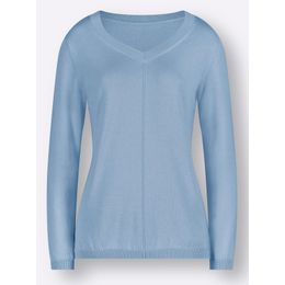 WITT Damen V-Ausschnitt-Pullover mit Biesen vorne, eisblau, Gr&ouml;&szlig;e 44