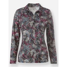 WITT Damen Poloshirt in Winter-Qualit&auml;t, magenta-mittelblau-bedruckt, Gr&ouml;&szlig;e 38