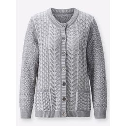 WITT Damen Strickjacke mit Taschen, grau-meliert, Gr&ouml;&szlig;e 40