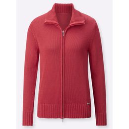WITT Damen Strickjacke mit 2-Wege-Rei&szlig;verschluss, korallenrot, Gr&ouml;&szlig;e 48