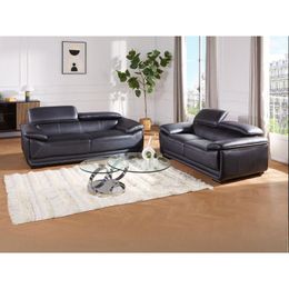 Vente-unique - Couchgarnitur Leder 3+2 - Schwarz - macelo