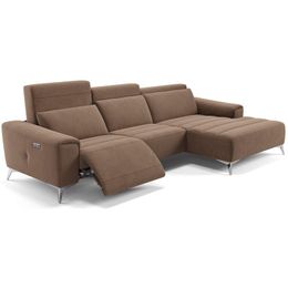 Sofanella - Stoff Ecksofa bella Rechts Hellbraun s: 253 x 163 Breite x 100 Tiefe Füße: Matt-Schwarz - Hellbraun