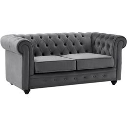 Sofa 2-Sitzer - Samt - Anthrazit - chesterfield