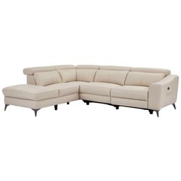 Vente-unique - Ecksofa mit elektrischer Relaxfunktion - Ecke links - Leder - Cremefarben - forlo