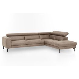 Lomadox - Ecksofa mit verstellbaren Kopfteilen, Vintageoptik beige, 2,5-Sitzer mit Récamiere rechts, CASSINO-155 - beige