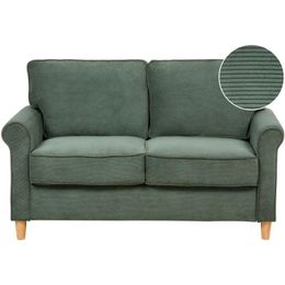 Beliani Sofa Dunkelgrün aus Cord 2-Sitzer Gepolstert Beine aus Holz Retro Stil Modern Klassisch Couch für Wohnzimmer