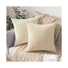 2er-Set, 45 x 45 cm, beige, dekorativer Cord-Kissenbezug, weicher Sofa-Kissenbezug für Zuhause, Wohnzimmer, Schlafzimmer