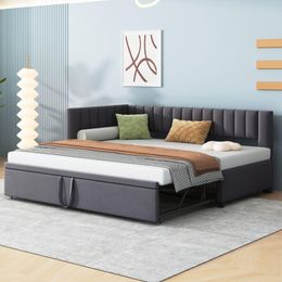 Multifunktionales L-förmiges Schlafsofa mit Ausziehbett 90/180200 cm, Polsterbett aus Samtstoff, platzsparendes Design für Kinderbett, Gästebett grau