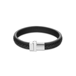 Armband Tommy Hilfiger "Schmuck Edelstahl Armschmuck Lederarmband", grau (schwarz, edelstahlfarben), Armbänder, Herren, Leder-Edelstahl, Leder, Edelstahl, mit Zirkonia (synth.)