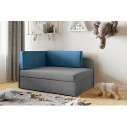 Kaiser Möbel Kinderbett Kindersofa mit schlaffinktion und bettkasten, wachsendes Bett WINNIE Grau-Blau Rechts