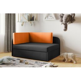 Kaiser Möbel Kinderbett Kindersofa mit schlaffinktion und bettkasten, wachsendes Bett WINNIE Schwarz-Orange Rechts
