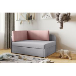 Kaiser Möbel Kinderbett Kindersofa mit schlaffinktion und bettkasten, wachsendes Bett WINNIE Grau-Pink Rechts