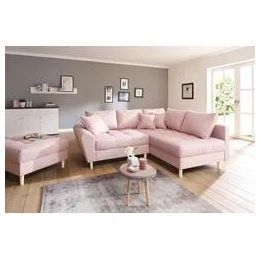 Ecksofa Home Affaire "Rice L-Form" Sofas Gr. B/H/T: 223cm x 47cm x 184cm, Struktur fein, Ottomane beidseitig montierbar, rosa (rosé) mit Bonnellfederkern, Hocker & Kissen, Ottomane beidseitig montierbar