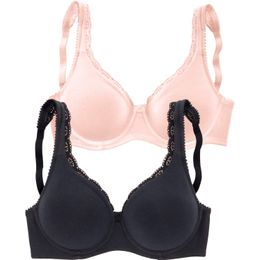 petite fleur by Lascana Damen T-Shirt-BH, puder+schwarz, Gr&ouml;&szlig;e 80E
