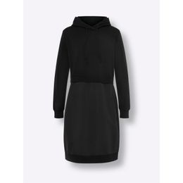 Heine Witt Damen Shirtkleid mit Kapuze, 2-in-1-Optik, schwarz, Gr&ouml;&szlig;e 38