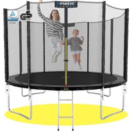 KINETIC SPORTS Trampolin Outdoor SALTO &Oslash; 183/244/305/366/400/430/490 cm - Kindertrampolin Set mit Leiter, Netz, Randpolster, USA Sprungtuch - Gartentrampolin, bis zu 160kg Schwarz &Oslash; 305 cm &Oslash; 305 cm, Schwarz