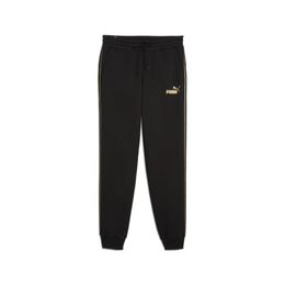 Trainingshose Puma "ESS TAPE MINIMAL GOLD SWEATPANTS FL" Gr. L, N-Gr, schwarz (Puma schwarz), Herren, Fleece, Obermaterial: 66% Baumwolle, 34% Polyester, unifarben, Hosen