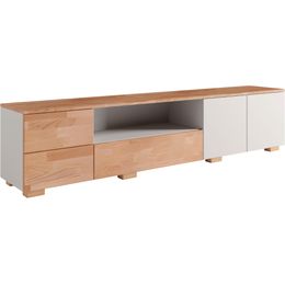 Lowboard Home Affaire "Citra teilmassiv", grau (kernbuche und grau), B:200cm H:45cm T:35cm, Massivholz, FSC-zertifizierter Holzwerkstoff, Sideboards, Breite 200 cm, moderne grifflose Optik mit push to open Funktion