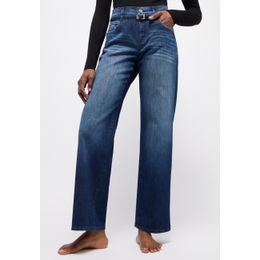 5-Pocket-Jeans Angels "LIZ BELT", Damen, Gr. 48, Länge 30, blau (blau used), Denim/Jeans, Obermaterial: 91% Baumwolle, 6% Polyester, 3% Elasthan, unifarben, casual, relaxed fit lang, Jeans, mit Gürtel