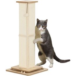 PawHut - 3-in-1 Kratzstamm, 87cm Kratzsäule, Sisal-Katzenkratzbaum mit Spielball, Kratzbaum für Katzen, Katzen Kratzmöbel, Indoor, Eiche