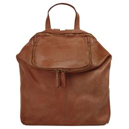 Cityrucksack Samantha Look Gr. B/H/T: 36cm x 30cm x 15cm, braun (cognac), Rindsleder, Leder, Retro, Rucksäcke, echt Leder, Made in Italy