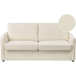 Beliani Schlafsofa mit Matratze Hellbeige aus Bouclé 3-Sitzer 3 Personen Schlafcouch Klappsofa Ausklappbar für Wohnzimmer Gästezimmer