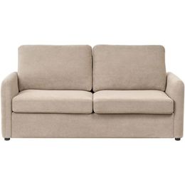 Beliani Schlafsofa mit Matratze Taupe aus Stoff 3-Sitzer 3 Personen Schlafcouch Klappsofa Ausklappbar für Wohnzimmer Gästezimmer