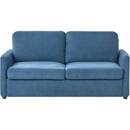 Beliani Schlafsofa mit Matratze Blau aus Stoff 3-Sitzer 3 Personen Schlafcouch Klappsofa Ausklappbar für Wohnzimmer Gästezimmer