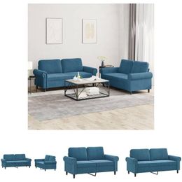 The Living Store 2-tlg. Sofagarnitur mit Kissen Blau Samt - Sofas