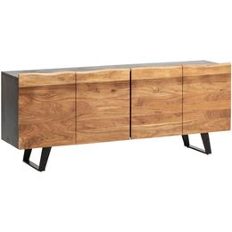 FineBuy Sideboard Akazie Massivholz 180x75x45 cm Anrichte Schwarz mit Baumkante, Kommode mit Türen, Kommodenschrank Flurschrank Modern, Standschrank