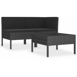 3-tlg. Garten-Lounge-Set mit Auflagen Poly Rattan Schwarz vidaXL