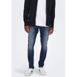 Only & Sons Slim-fit-Jeans ONLY & SONS "ONSLOOM SLIM LBD 8263 AZG DNM NOOS" Gr. 31, Länge 30, blau (blau denim), Herren, Denim/Jeans, Obermaterial: 98% Baumwolle, 2% Elasthan, Abriebeffekte, Jeans