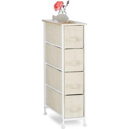 Relaxdays - Regalsystem, 4 Stoff-Schubladen, universale Schubladenbox, Metall und Holz, HxBxT: 76 x 20 x 48 cm, beige